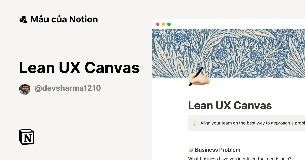 Lean UX Canvas Mẫu do Dev Sharma tạo | Thị trường Notion