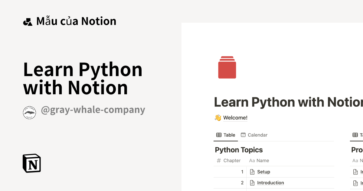 Mẫu Learn Python with Notion | Thị trường Notion