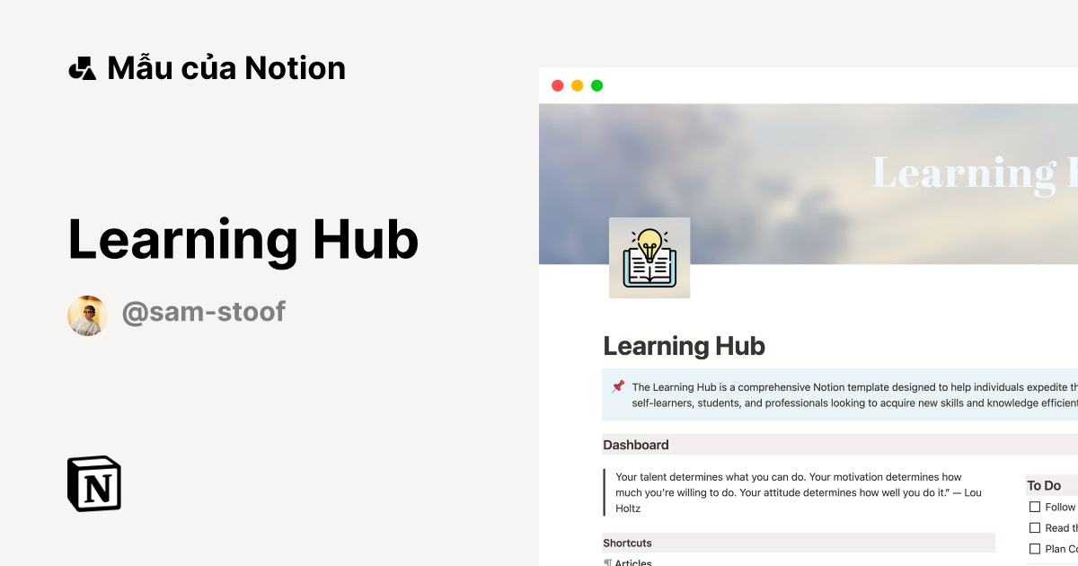 Learning Hub Mẫu do Sam Stoof tạo | Thị trường Notion