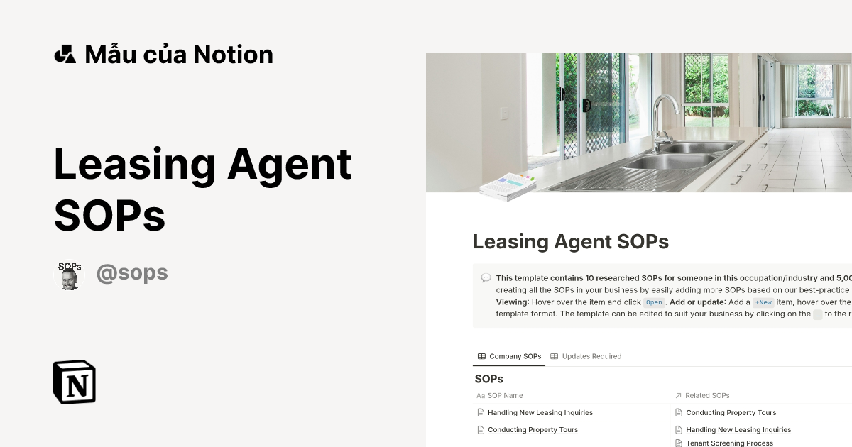Leasing Agent SOPs Mẫu do SOPs tạo | Thị trường Notion