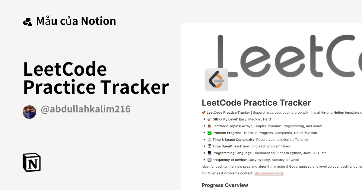 Mẫu LeetCode Practice Tracker | Thị trường Notion