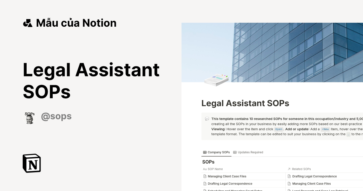 Mẫu Legal Assistant SOPs | Thị trường Notion