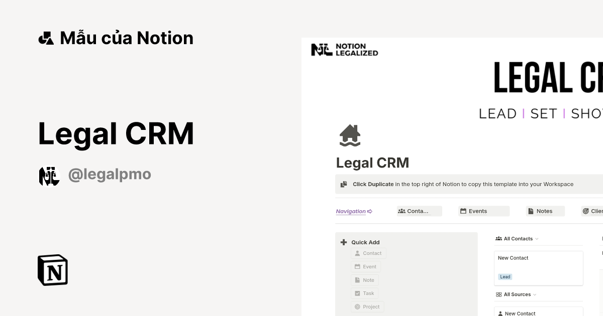 Legal CRM Mẫu do Legal PMO tạo | Thị trường Notion