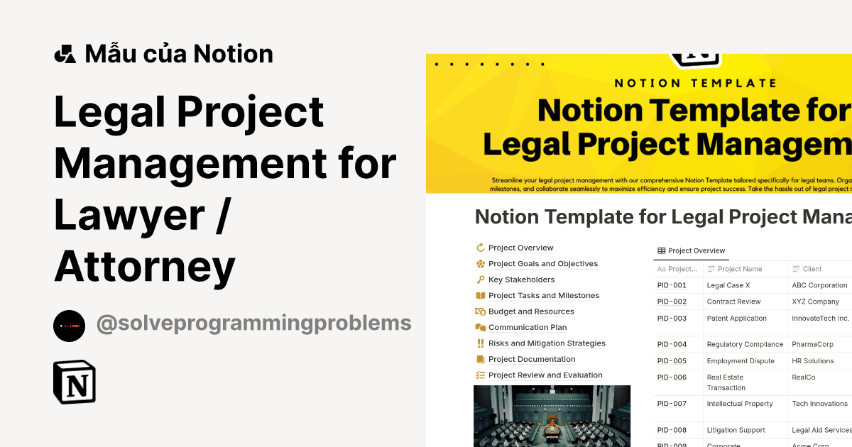 Legal Project Management for Lawyer / Attorney Mẫu do Hams AI Tech tạo ...