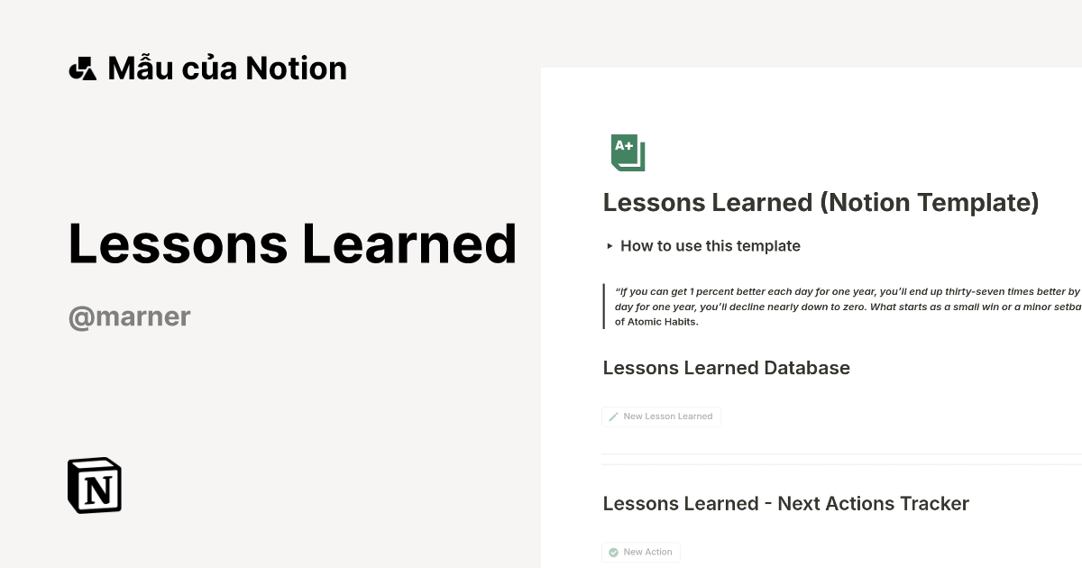 Mẫu Lessons Learned | Thị trường Notion
