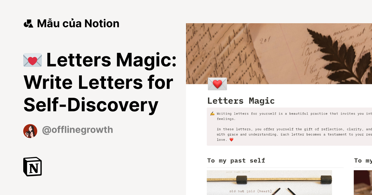Mẫu 💌 Letters Magic: Write Letters for Self-Discovery | Thị trường Notion