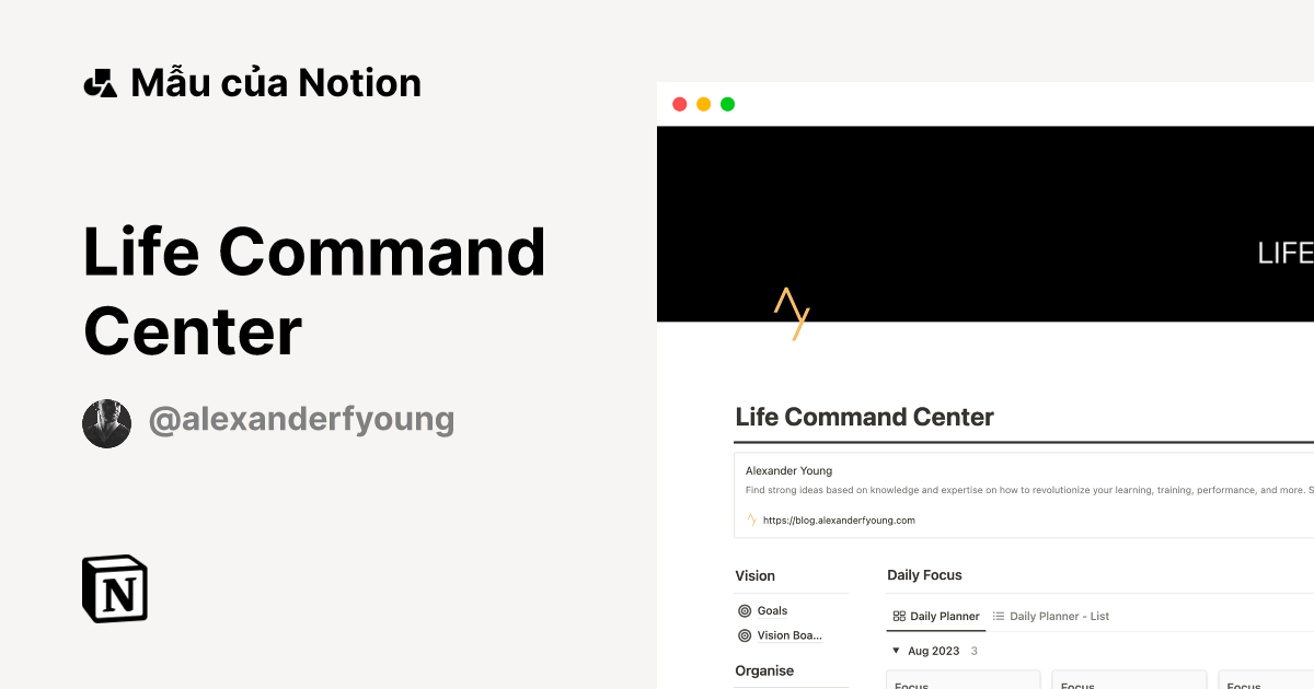 Mẫu Life Command Center | Thị trường Notion