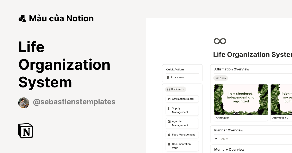 Mẫu Life Organization System | Thị trường Notion