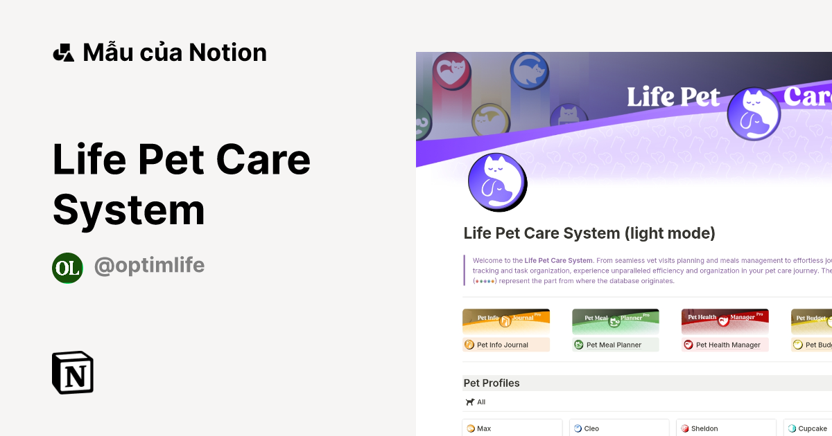 Life Pet Care System Mẫu do Optim Life tạo | Thị trường Notion