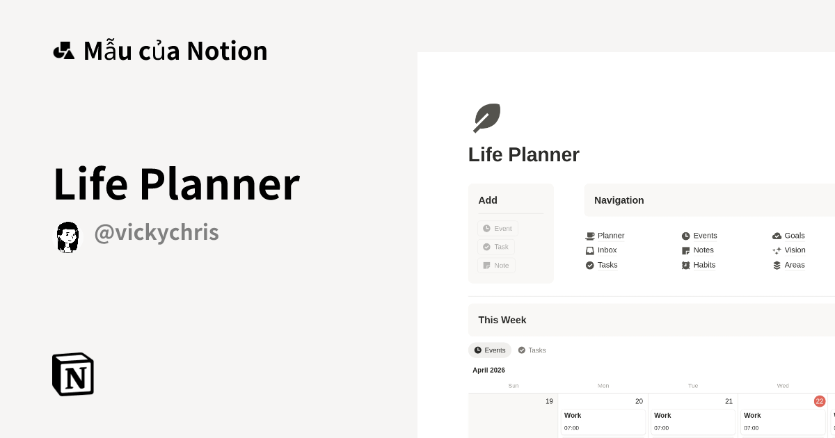 Mẫu Life Planner | Thị trường Notion