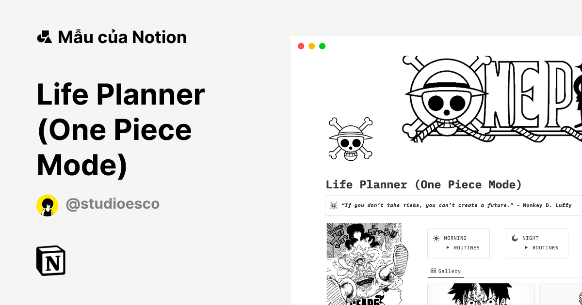 Life Planner (One Piece Mode) Mẫu do Studio Esco tạo | Thị trường Notion