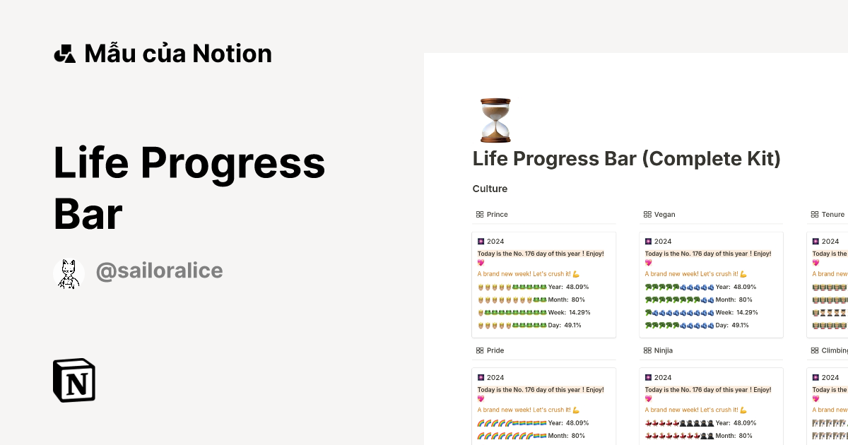 Mẫu Life Progress Bar | Thị trường Notion