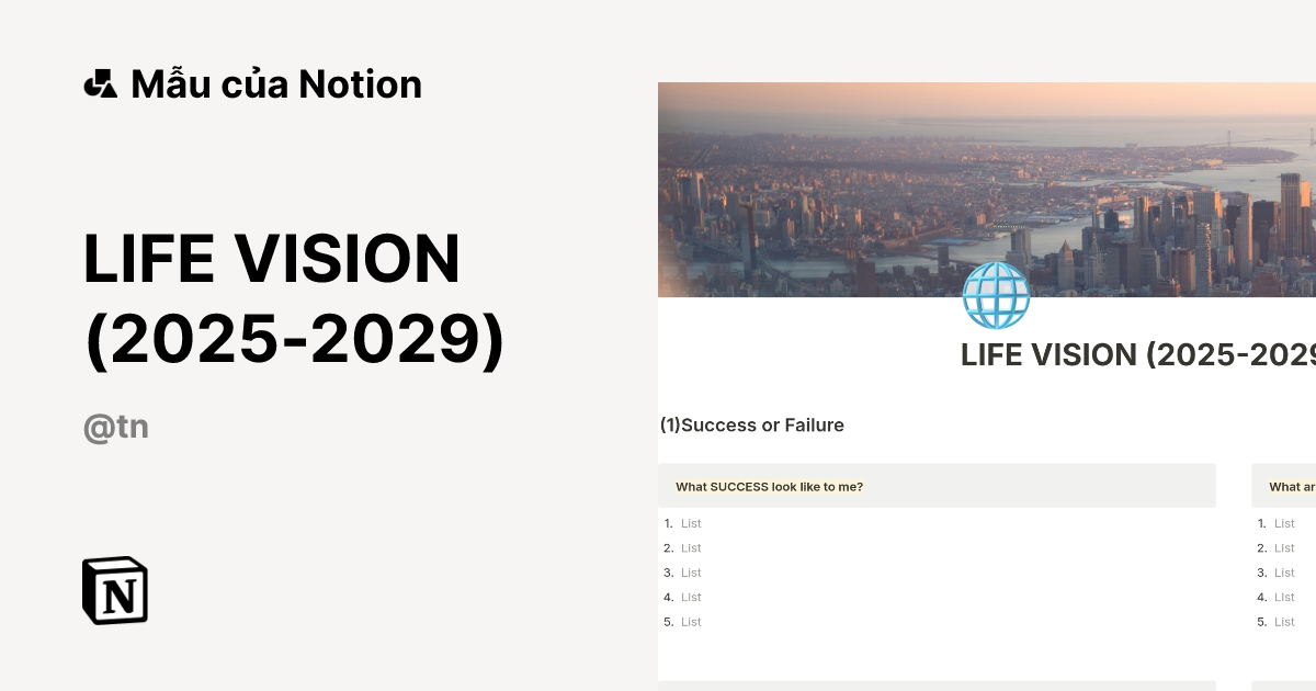 Mẫu LIFE VISION (2025-2029) | Thị trường Notion