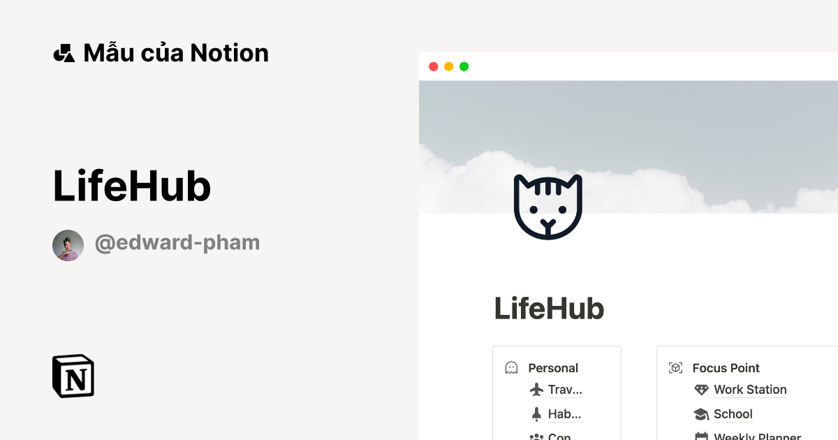 Mẫu LifeHub | Thị trường Notion