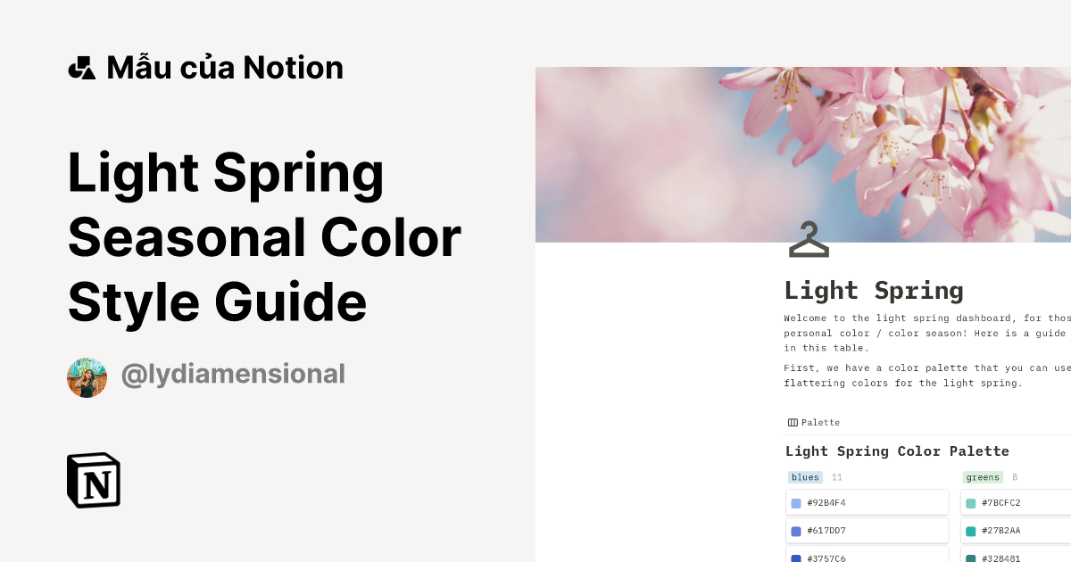 Mẫu Light Spring Seasonal Color Style Guide | Thị trường Notion