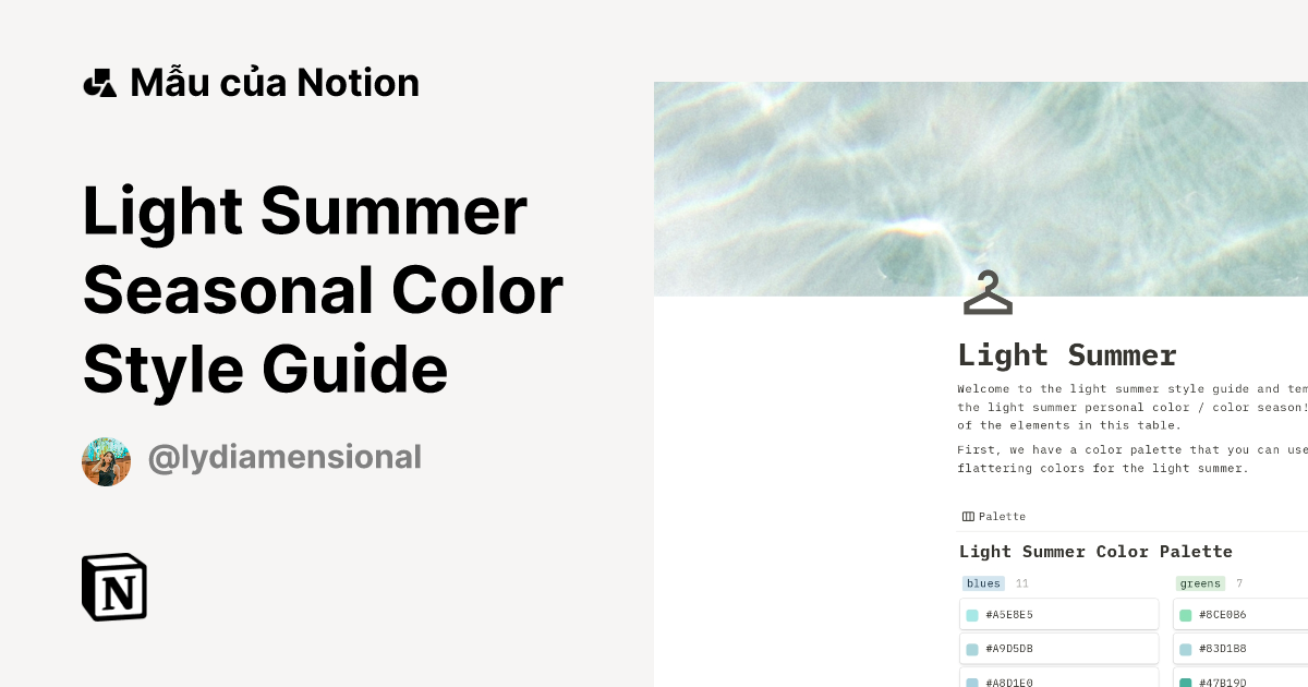 Mẫu Light Summer Seasonal Color Style Guide | Thị trường Notion