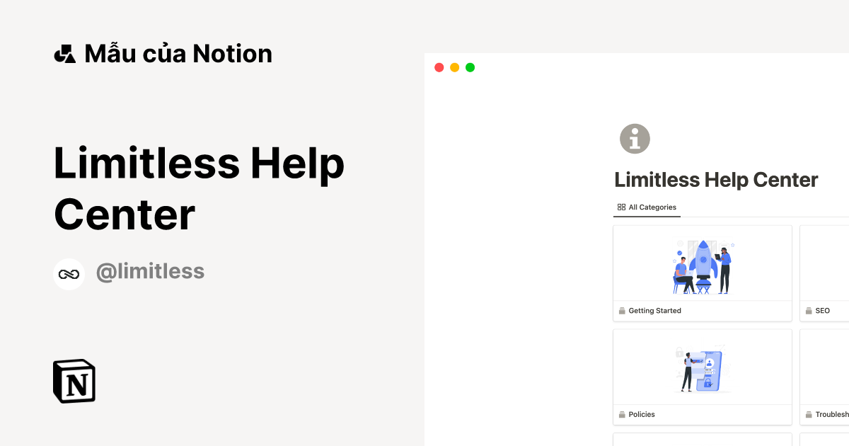 Limitless Help Center Mẫu do Limitless Notion tạo | Thị trường Notion