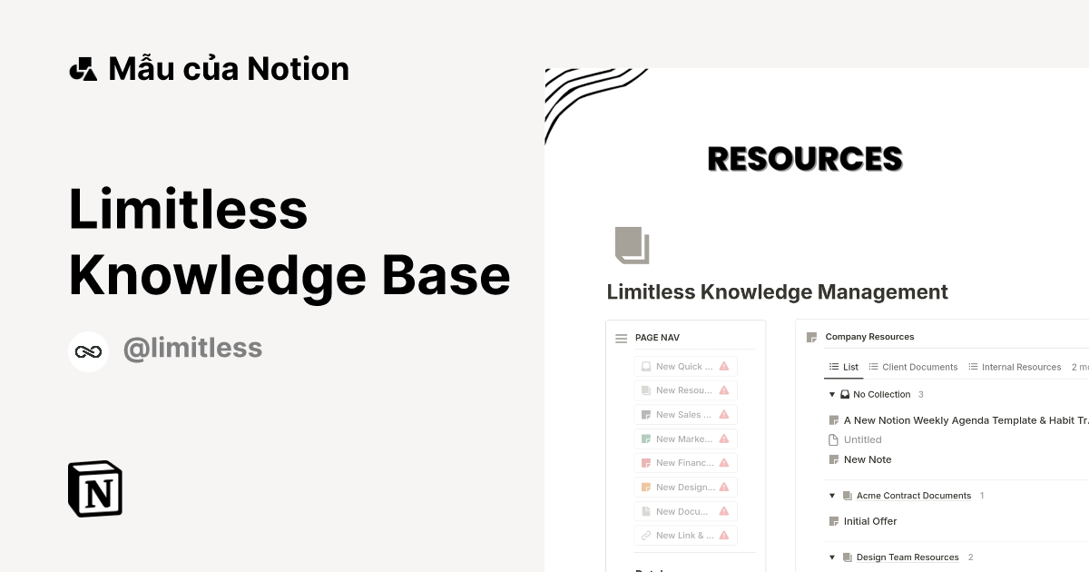 Mẫu Limitless Knowledge Base | Thị trường Notion