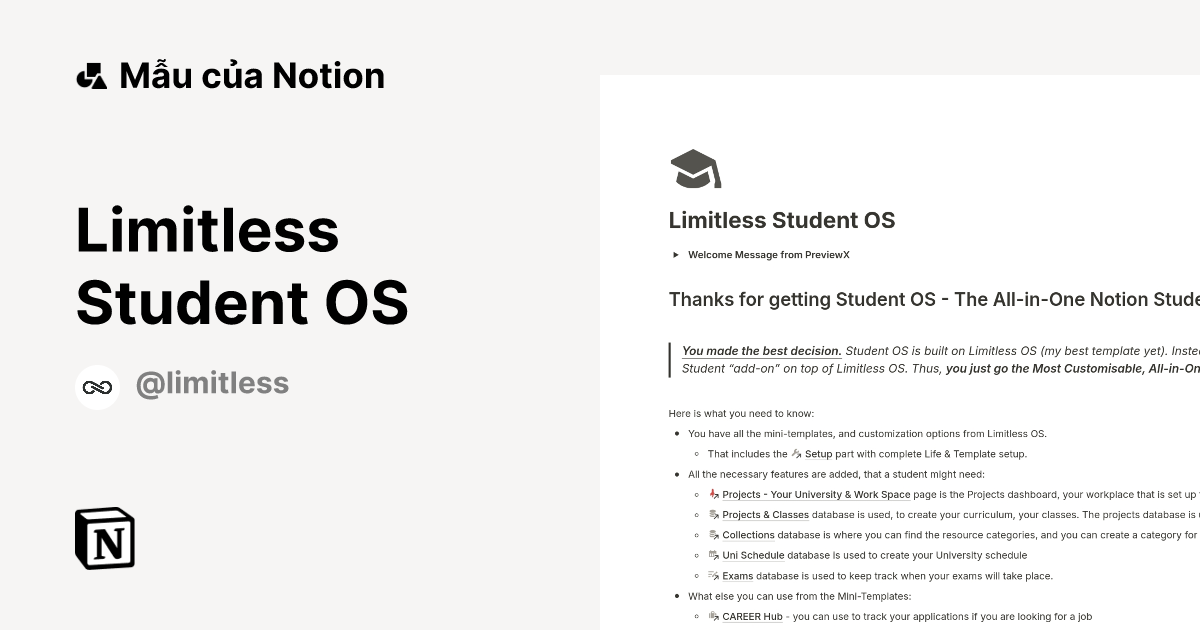 Mẫu Limitless Student OS | Thị trường Notion