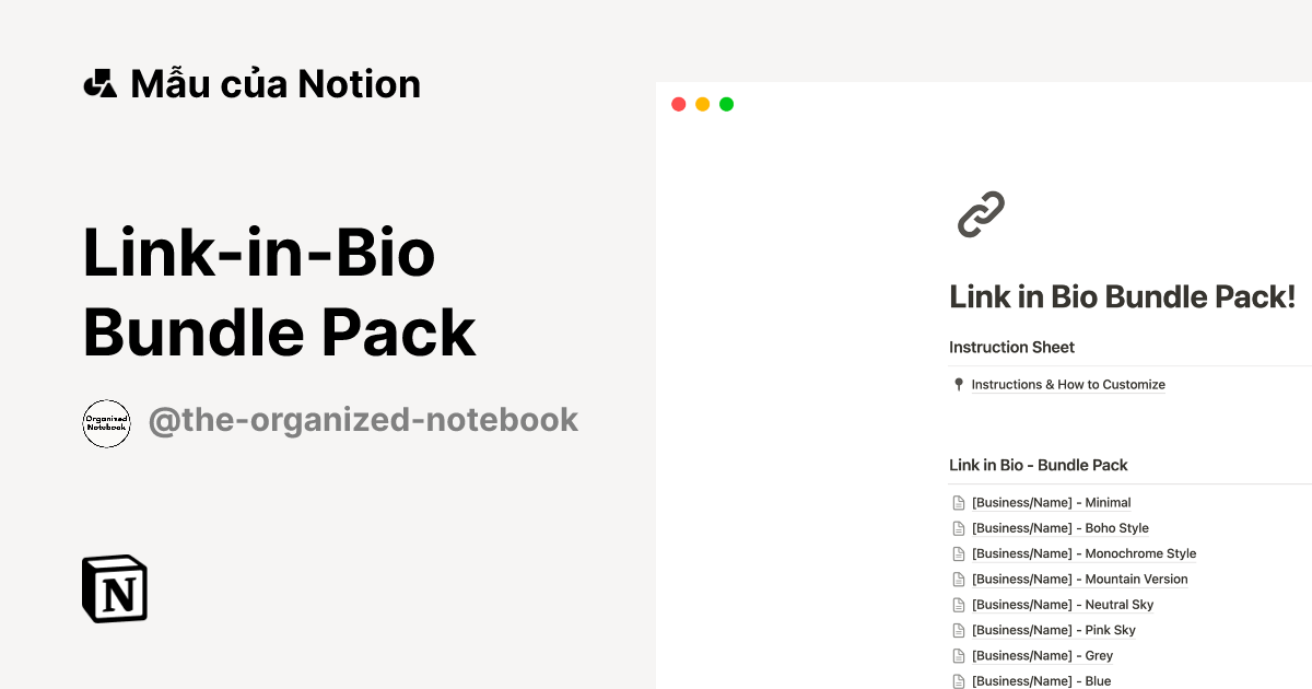 Mẫu Link-in-Bio Bundle Pack | Thị trường Notion