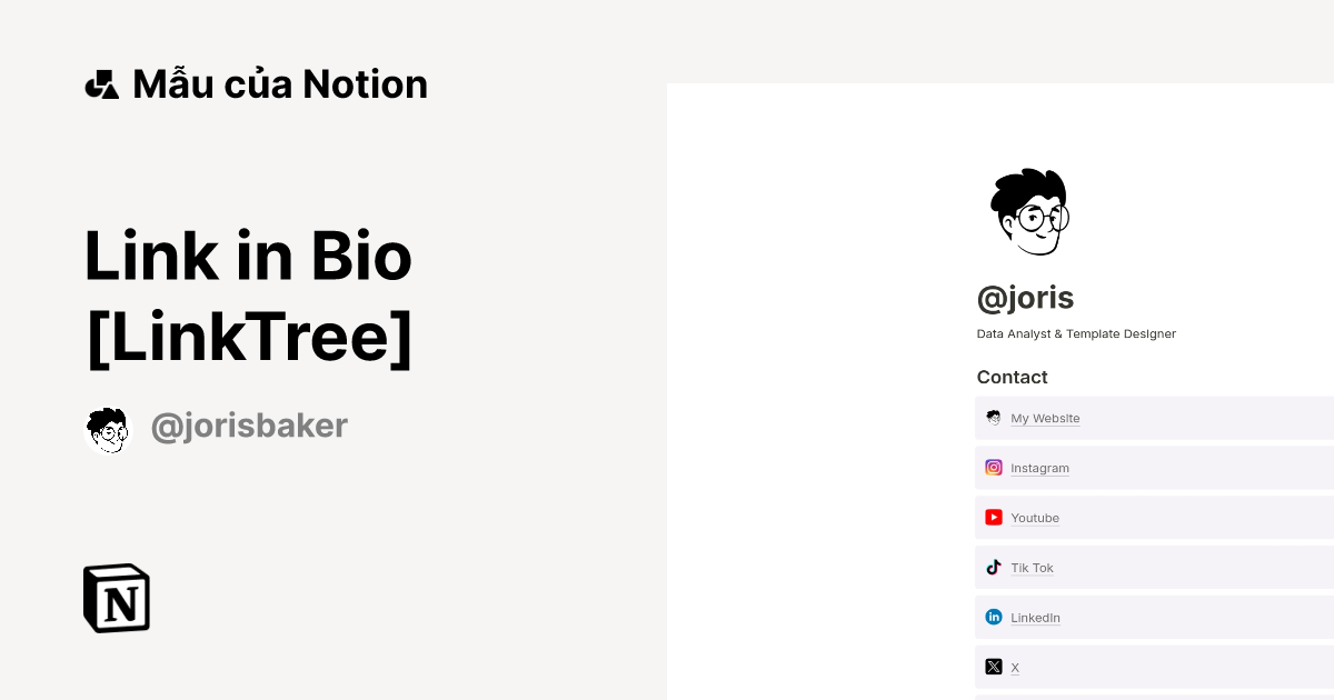 Link in Bio [LinkTree] Mẫu do Joris Baker tạo | Thị trường Notion