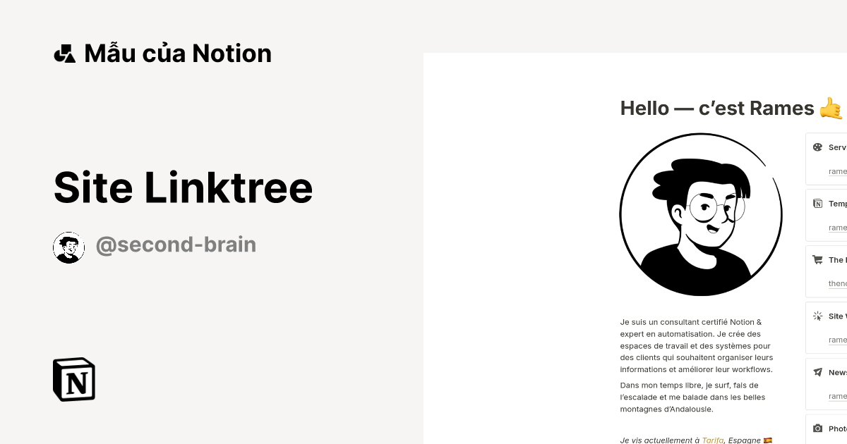 Site Linktree Mẫu do Second Brain tạo | Thị trường Notion