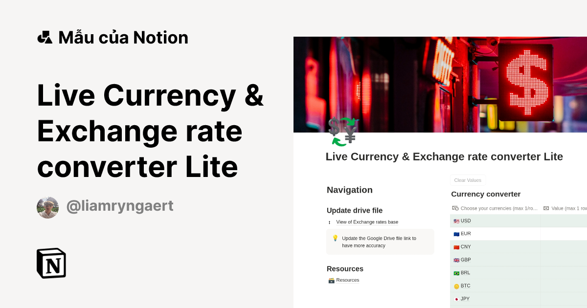 Live Currency & Exchange rate converter Lite Mẫu do Liam Ryngaert tạo ...