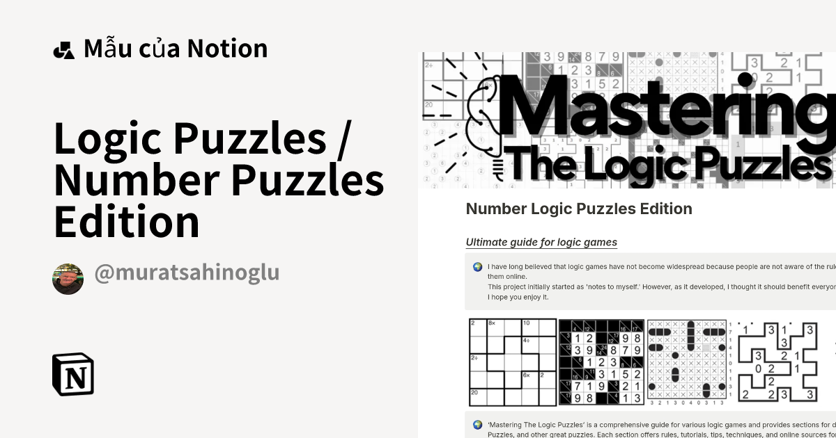 Mẫu Logic Puzzles / Number Puzzles Edition | Thị trường Notion