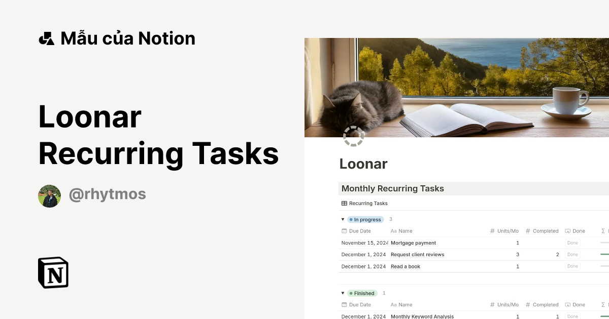 Loonar Recurring Tasks Mẫu Do Rhythmos Tạo Thị Trường Notion