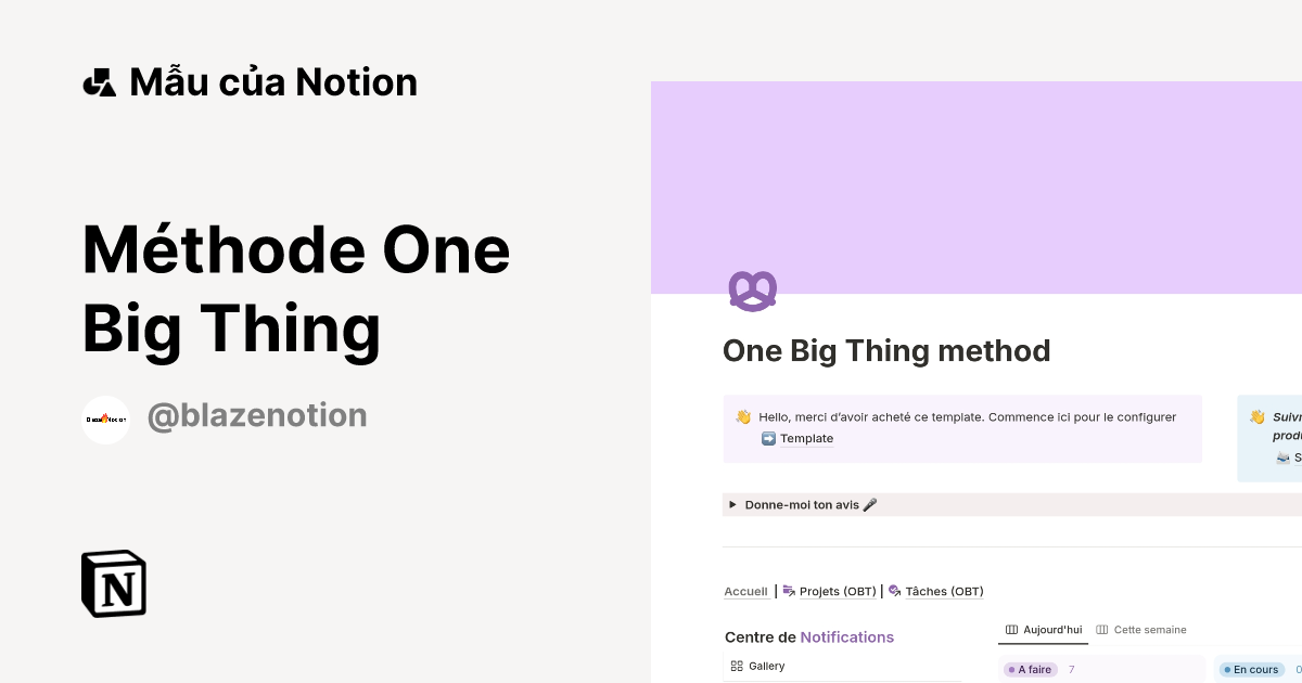Mẫu Méthode One Big Thing | Thị trường Notion