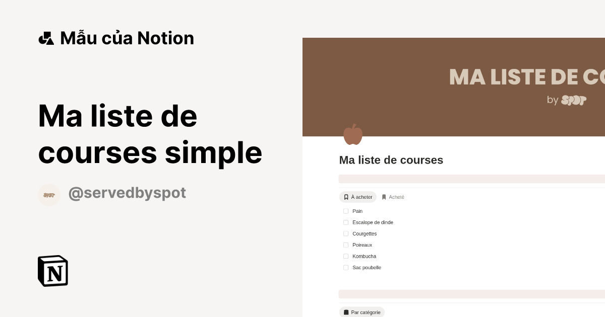 Ma liste de courses simple Mẫu do Cyara Mamou tạo | Thị trường Notion