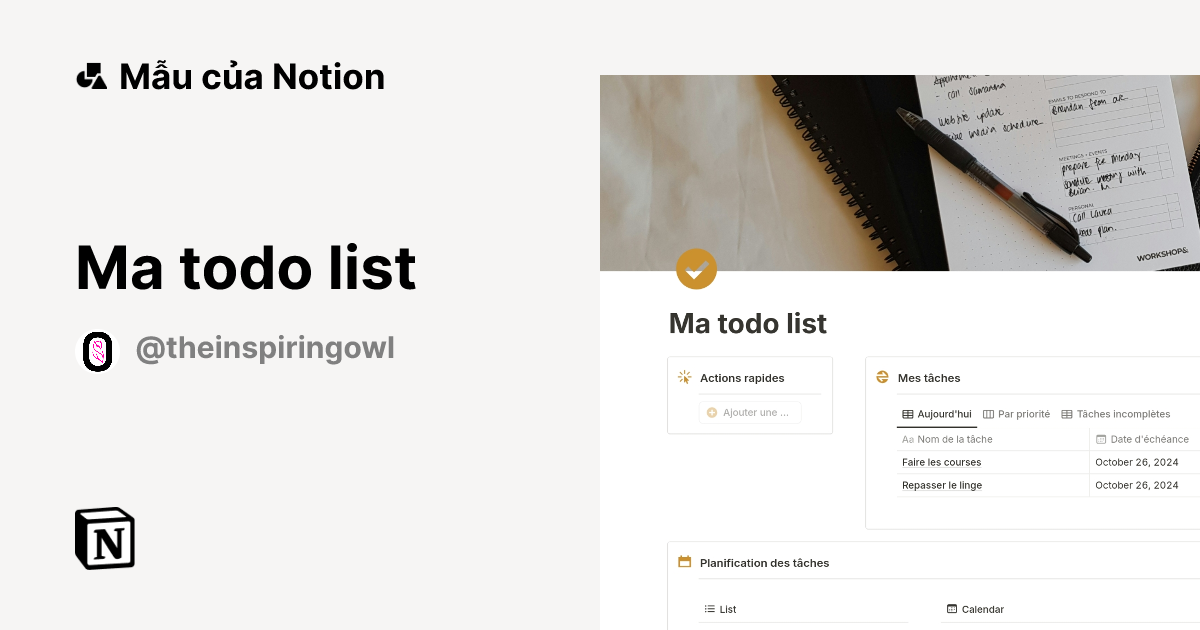Ma todo list Mẫu do The Inspiring Owl tạo | Thị trường Notion