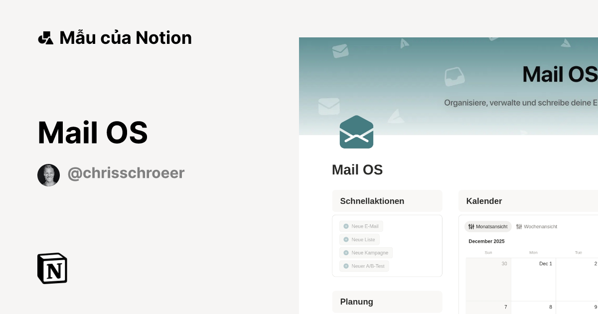 Mail OS Mẫu do Chris Schröer tạo | Thị trường Notion