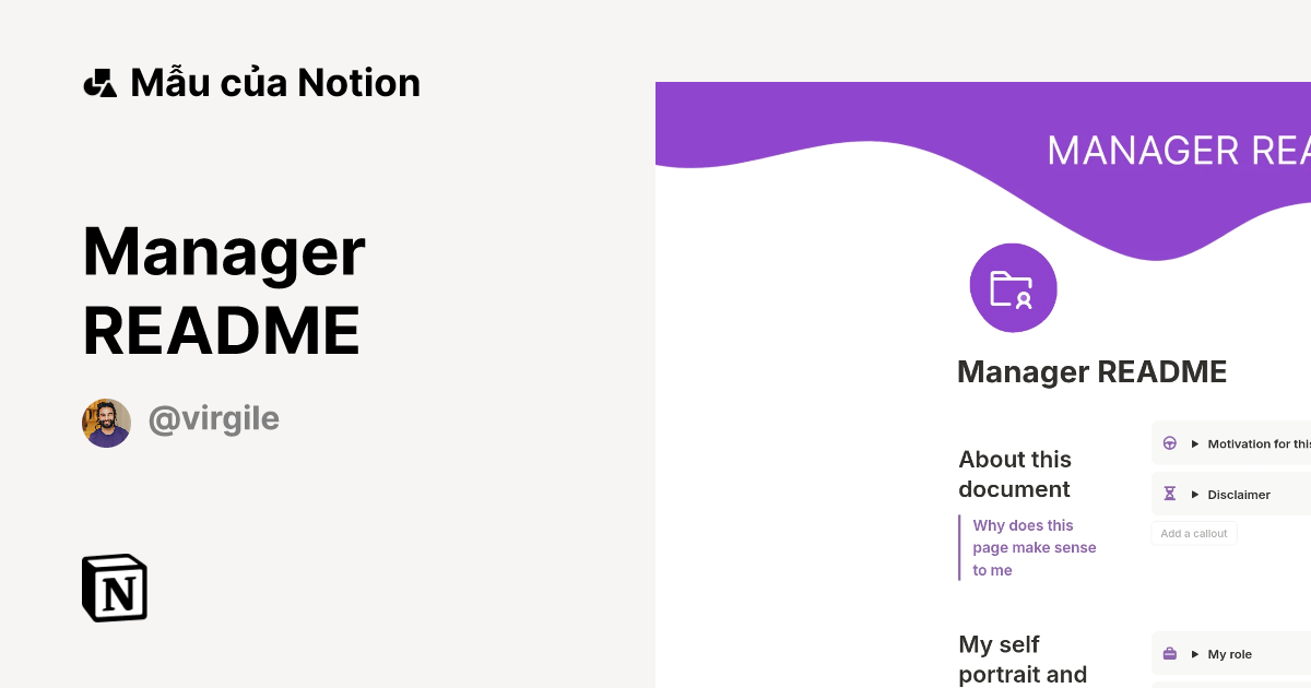 Manager README Mẫu do Virgile tạo | Thị trường Notion