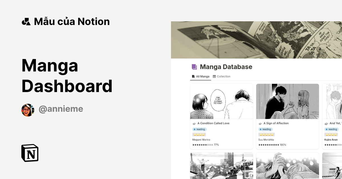 Mẫu Manga Dashboard | Thị trường Notion