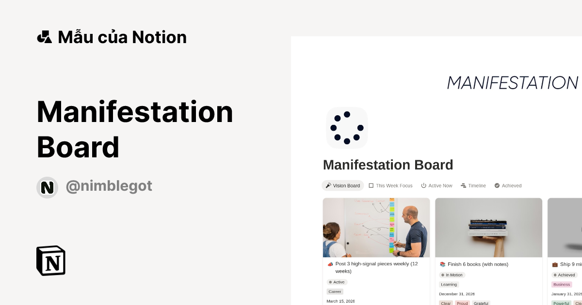 Mẫu Manifestation Board | Thị trường Notion