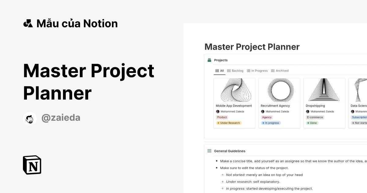 Mẫu Master Project Planner | Thị trường Notion
