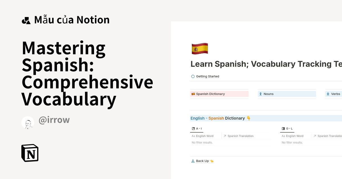 Mẫu Mastering Spanish: Comprehensive Vocabulary | Thị trường Notion