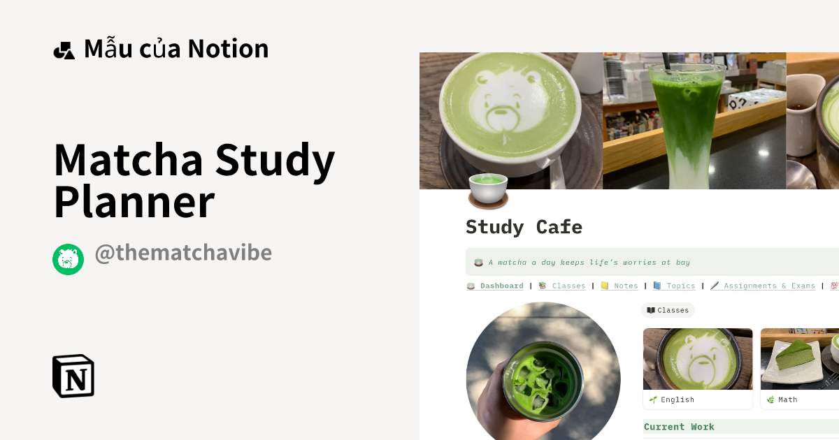 Mẫu Matcha Study Planner | Thị trường Notion
