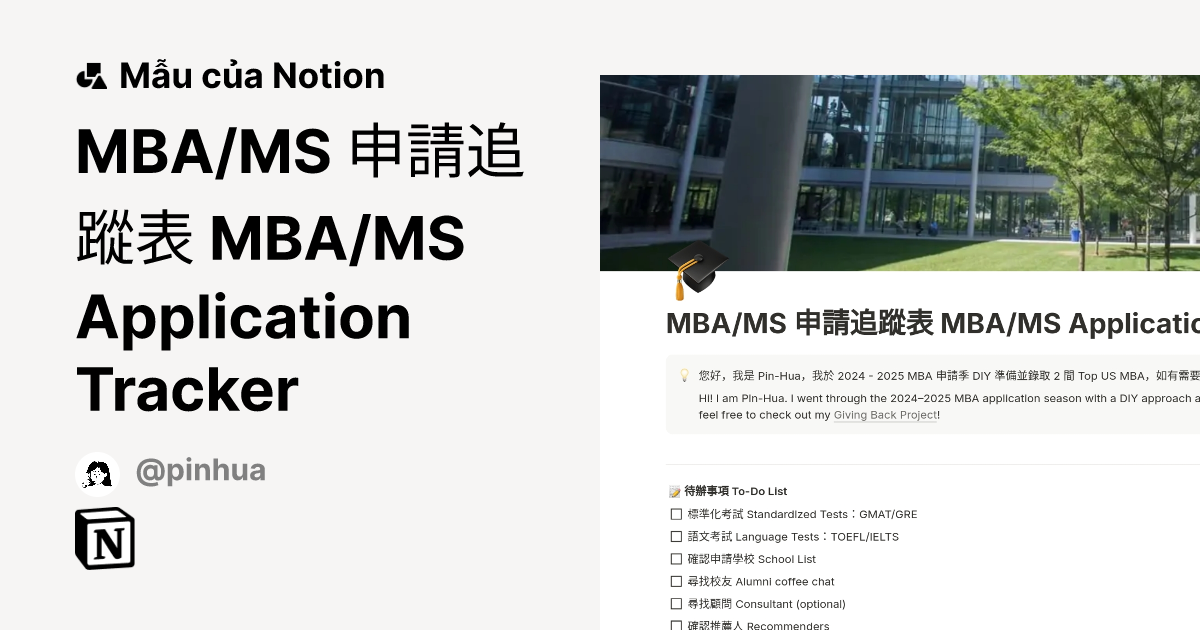 MBA/MS 申請追蹤表 MBA/MS Application Tracker Mẫu do Pin-Hua Chen tạo | Thị ...
