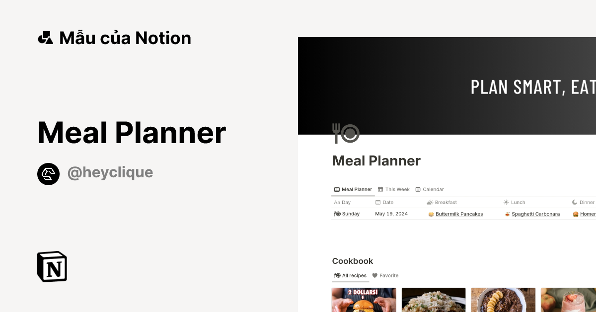 Meal Planner Mẫu do CLIQUE tạo | Thị trường Notion