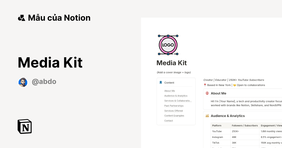 Media Kit Mẫu do Abdo Karmalla tạo | Thị trường Notion