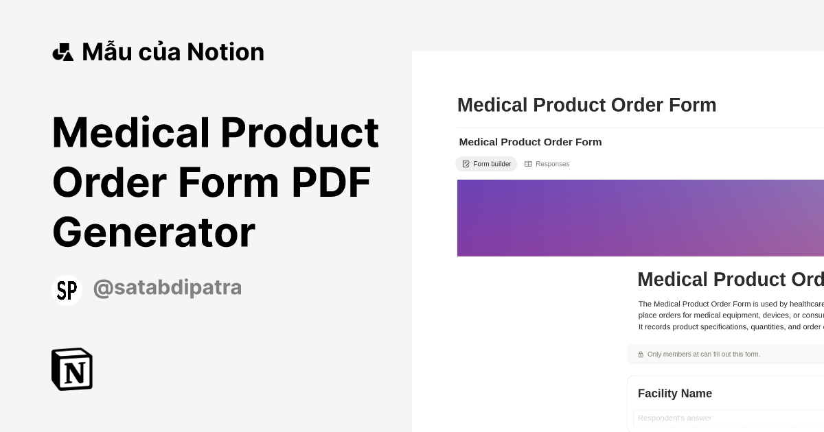 Medical Product Order Form PDF Generator Mẫu do Satabdi Patra tạo | Thị ...