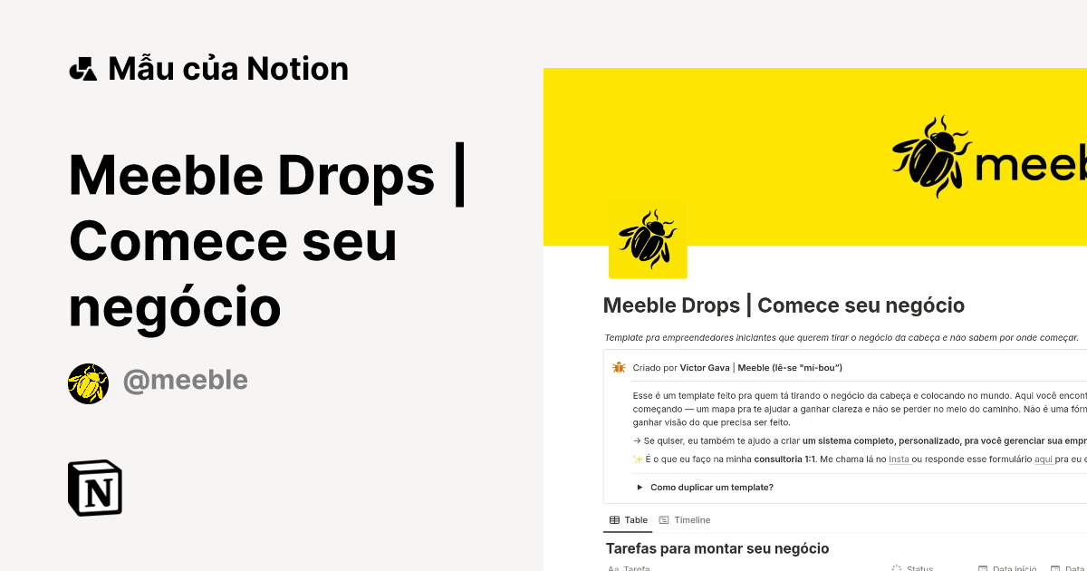 Meeble Drops | Comece seu negócio Mẫu do Meeble tạo | Thị trường Notion
