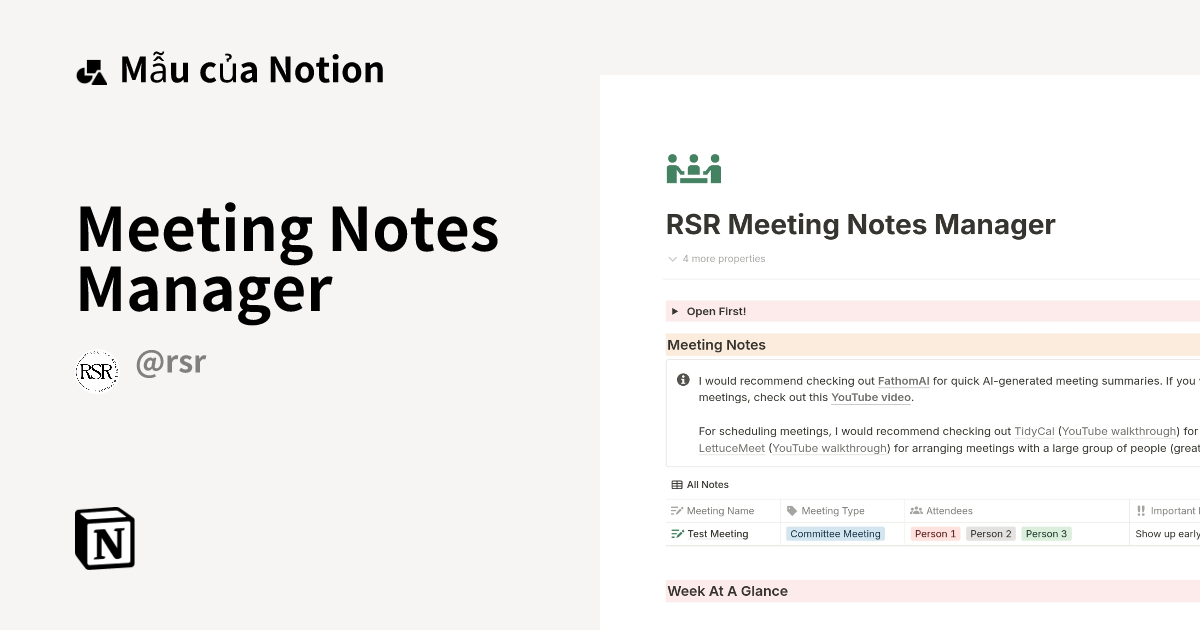 Mẫu Meeting Notes Manager | Thị trường Notion