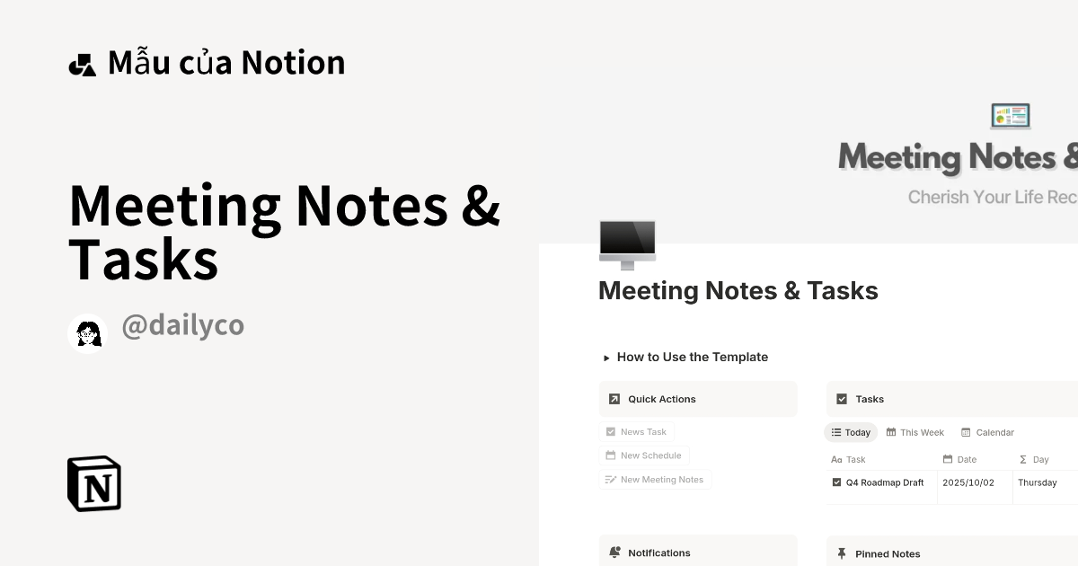 Mẫu Meeting Notes & Tasks | Thị trường Notion