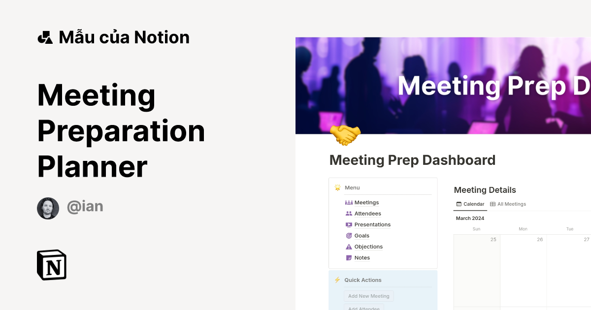 Meeting Preparation Planner Mẫu do Ian Dikhtiar tạo | Thị trường Notion