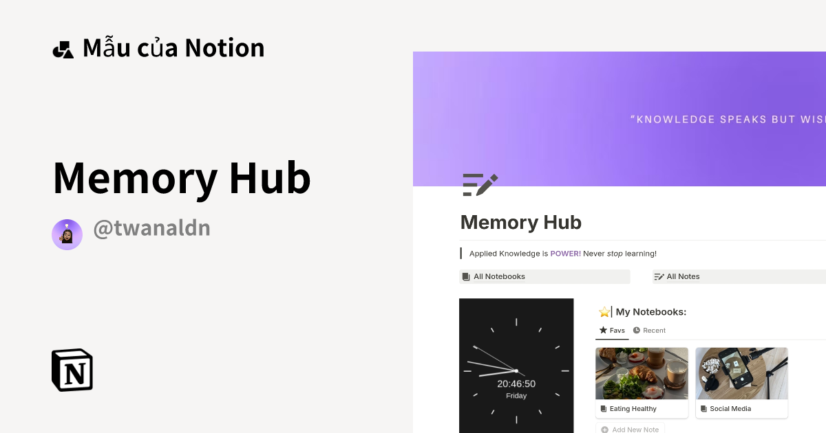 Mẫu Memory Hub | Thị trường Notion