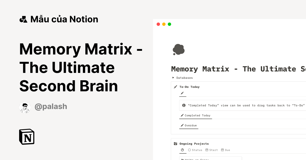 Mẫu Memory Matrix - The Ultimate Second Brain | Thị trường Notion