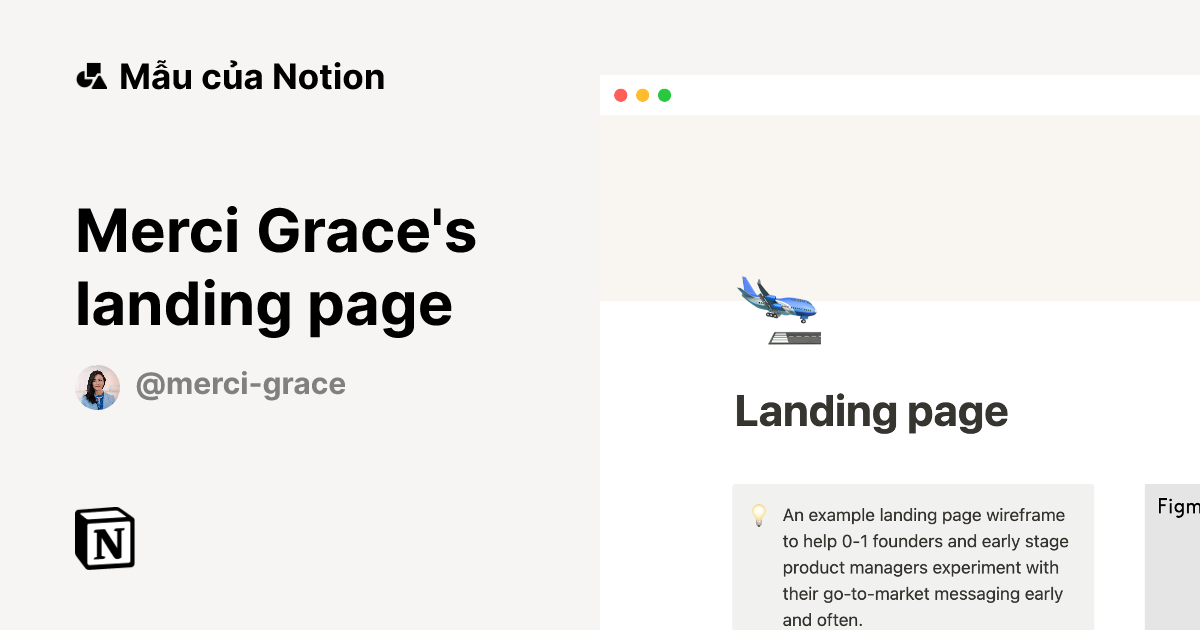 Mẫu Merci Grace's landing page | Thị trường Notion